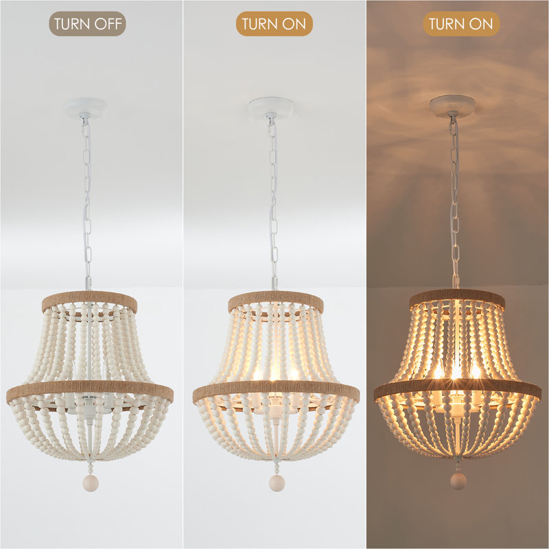 Bungalow Rose Maliza 3 - Light Dimmable Empire Chandelier Wood Bead Accent & Reviews | Wayfair